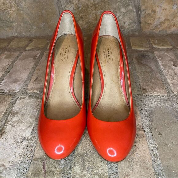 Coach | Shoes | Coach Shelley Pumps Orange Patent Leather Plain Round ...